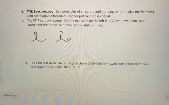 Solved Previous 6. FTIR Spectroscopy. Use principles of | Chegg.com