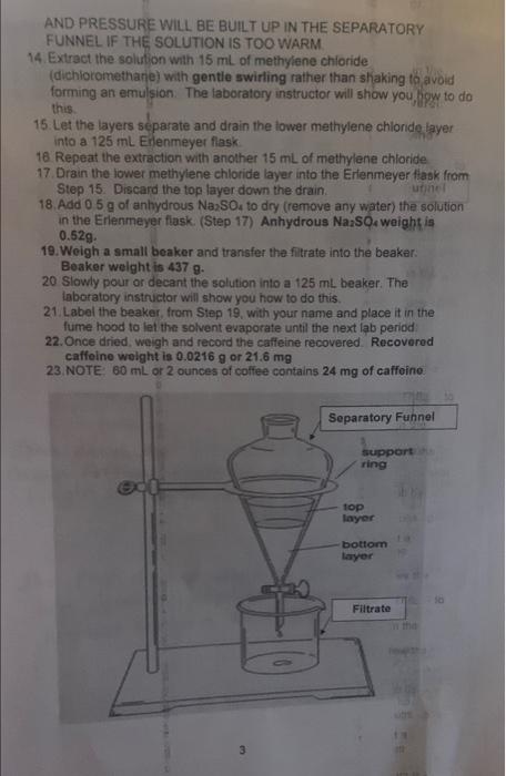 EXTRACTION OF CAFFEINE FROM COFFEE Introduction: | Chegg.com
