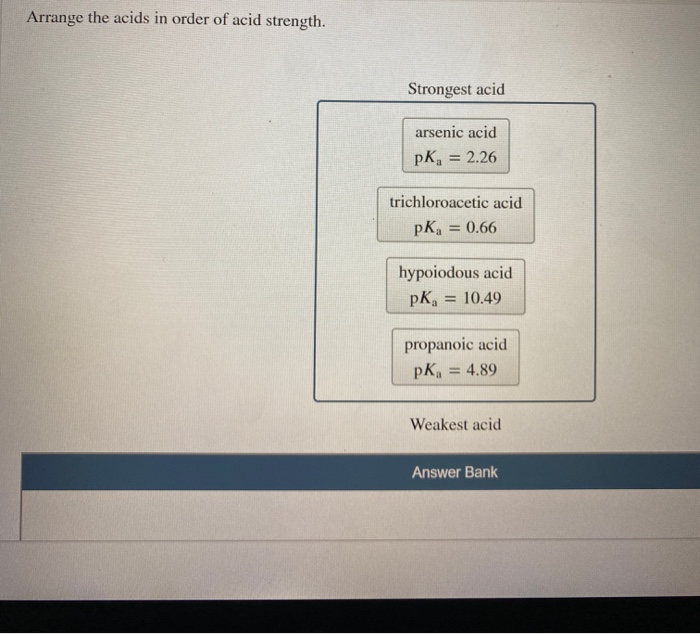 Solved Arrange the acids in order of acid strength. | Chegg.com