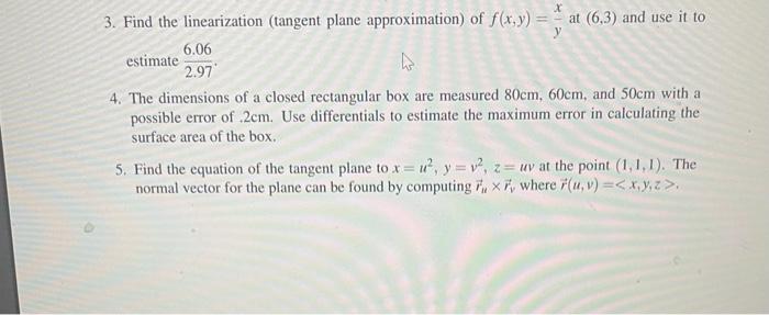 Solved 3 Find The Linearization Tangent Plane
