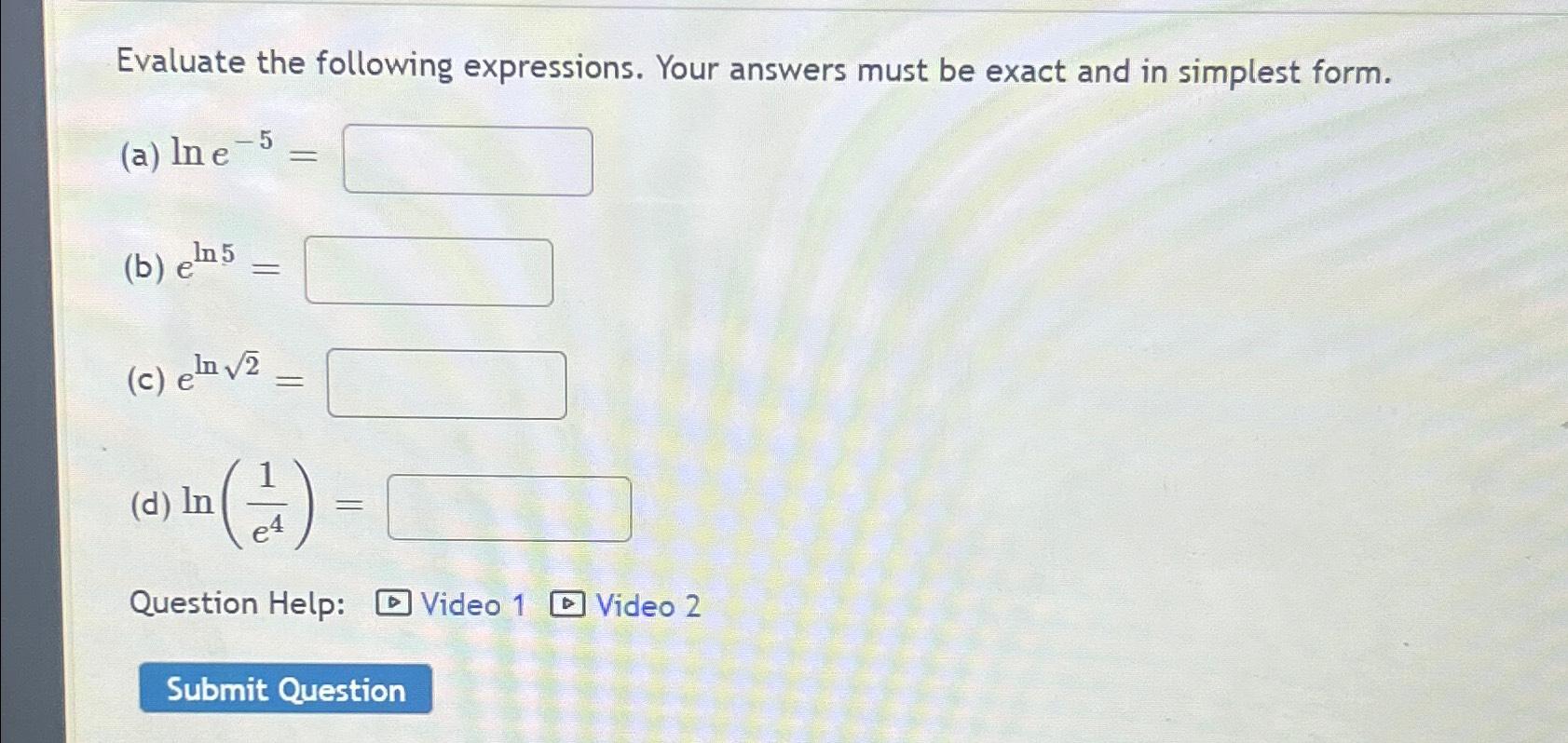 Solved Evaluate the following expressions. Your answers must | Chegg.com