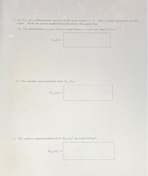 Solved 1. Let f(x) be a differentiable function at the point | Chegg.com