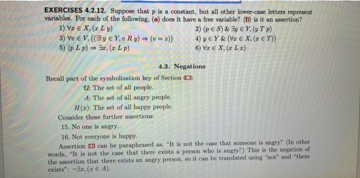 Solved EXERCISES 4.2.11. Using the given symbolization key, | Chegg.com