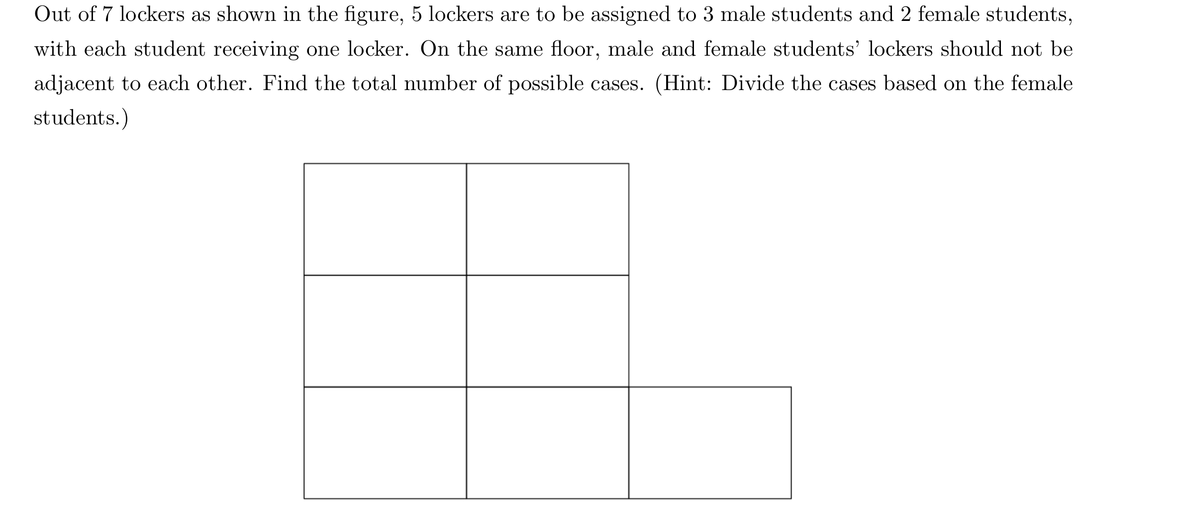 Solved Out of 7 ﻿lockers as shown in the figure, 5 ﻿lockers | Chegg.com