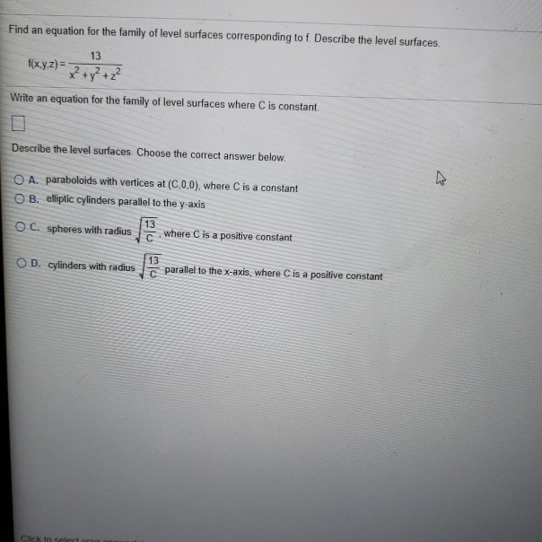 Solved Find an equation for the family of level surfaces | Chegg.com