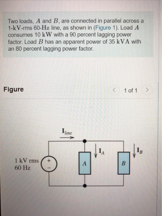 Solved Two loads, A and B, are connected in parallel across | Chegg.com