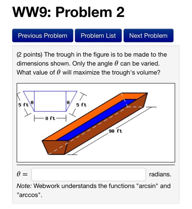 Solved (2 points) The trough in the figure is to be made to | Chegg.com