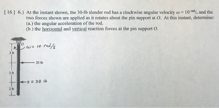 Solved [16] 6.) At the instant shown, the 30-lb slender rod | Chegg.com