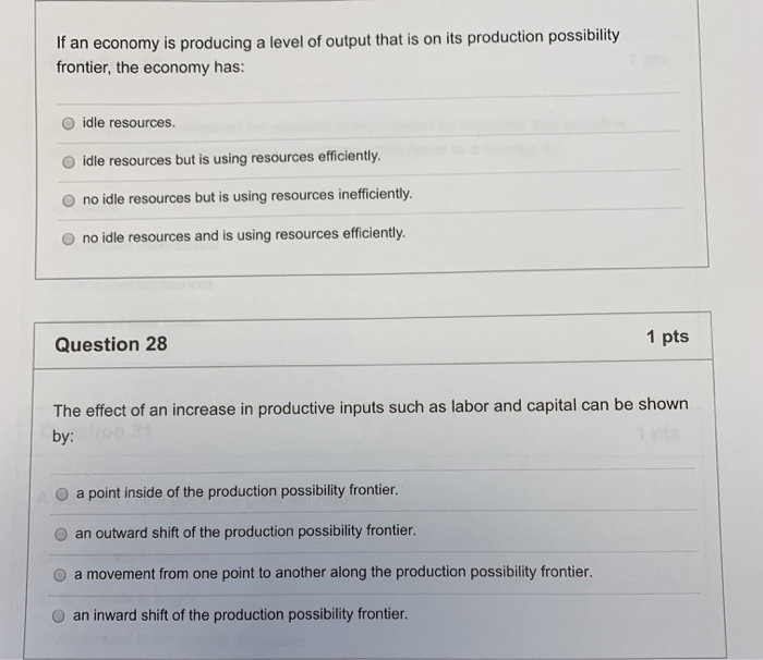 Solved If an economy is producing a level of output that is | Chegg.com