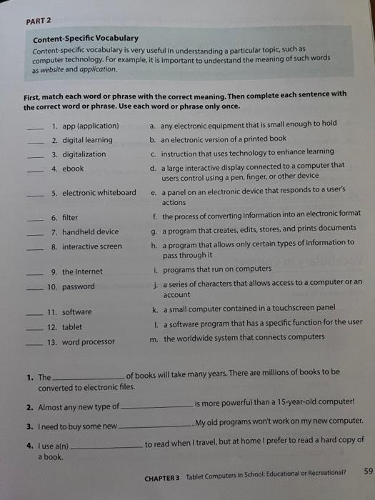 Solved PART 2 Content-Specific Vocabulary Content-specific | Chegg.com