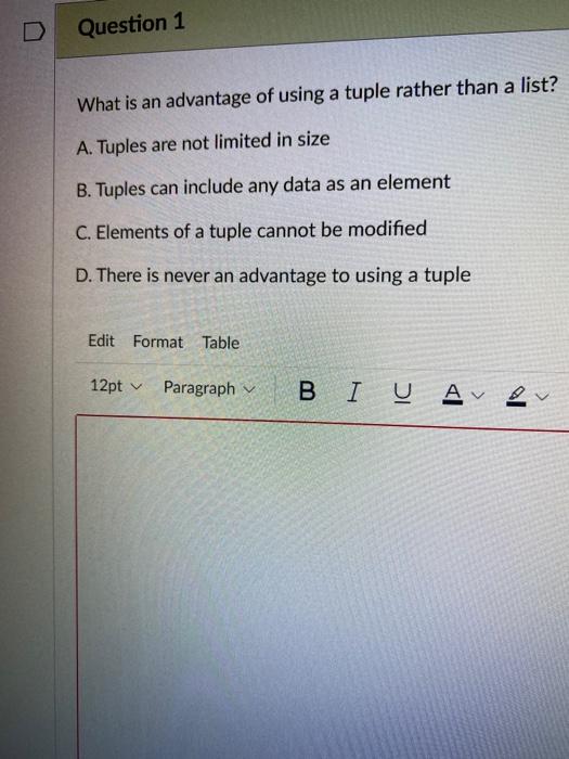Solved What is an advantage of using a tuple rather than a | Chegg.com