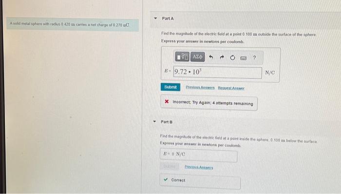 Solved Part A A solid matal sphern with radius 0.420 m | Chegg.com