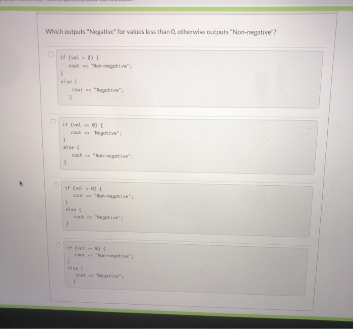 Solved Which outputs "Negative" for values less than 0, | Chegg.com
