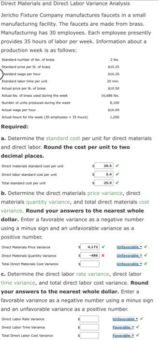 Solved Direct Materials and Direct Labor Variance Analysis | Chegg.com