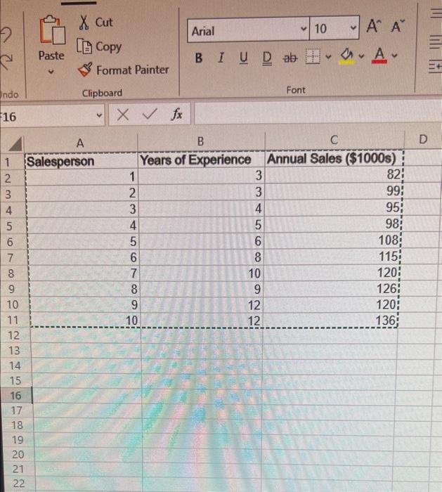 Solved A sales manager collected data on annual sales for | Chegg.com