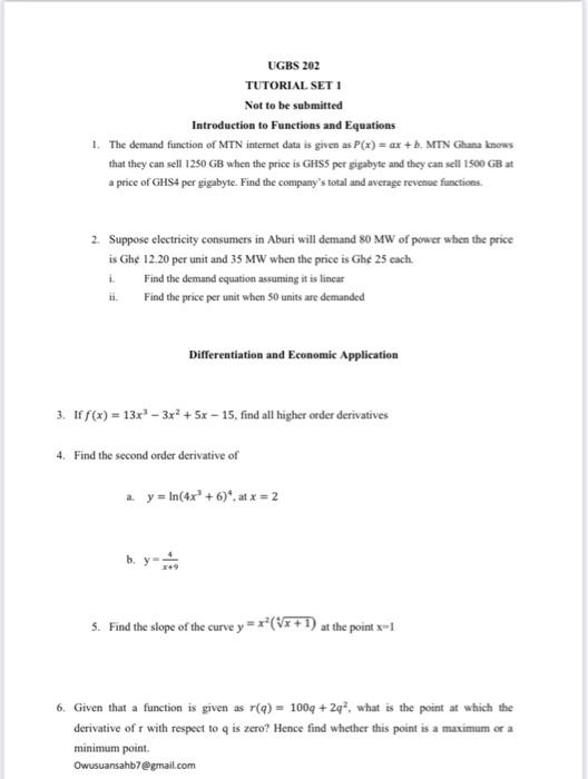 Solved UGBS 202 TUTORIAL SET 1 Not to be submitted | Chegg.com