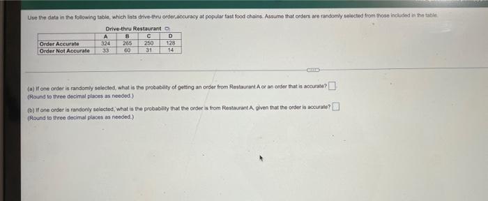 Solved Use the data in the following table, which lists | Chegg.com