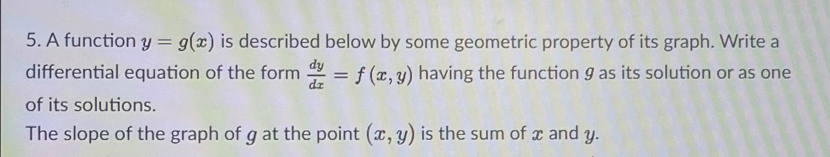 Solved A function y=g(x) ﻿is described below by some | Chegg.com