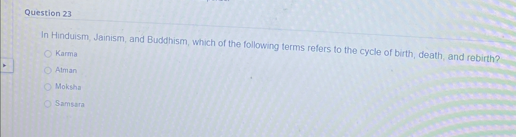 Solved Question 23In Hinduism, Jainism, and Buddhism, which | Chegg.com