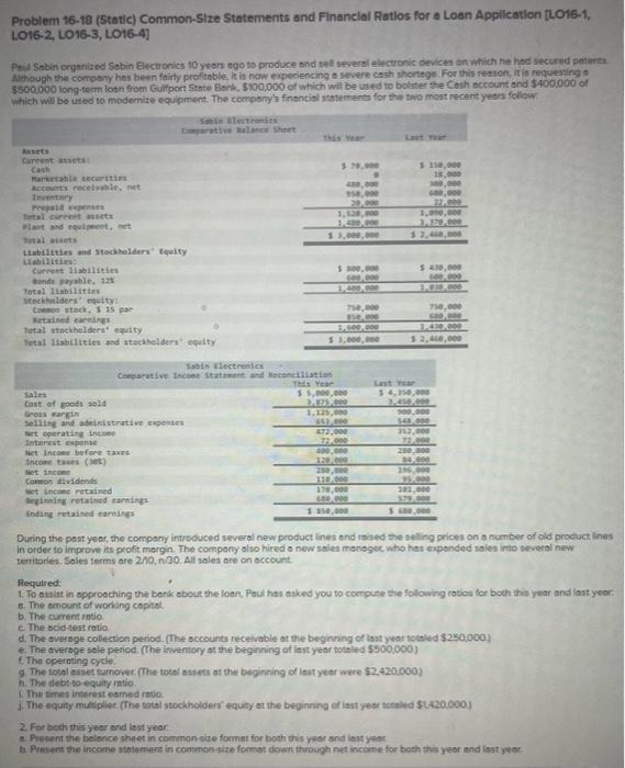 Probiem 16-18 (Static) Common-Size Statements snd | Chegg.com