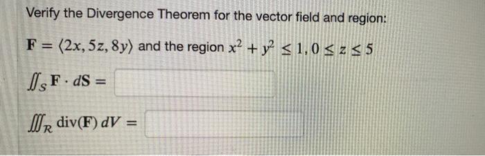 Solved Verify the Divergence Theorem for the vector field | Chegg.com