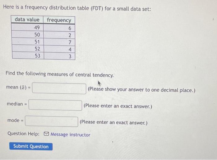 Solved Here is a frequency distribution table (FDT) for a | Chegg.com