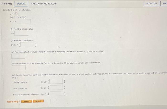 Solved Consider the following function. y=x2/3 (a) Find | Chegg.com