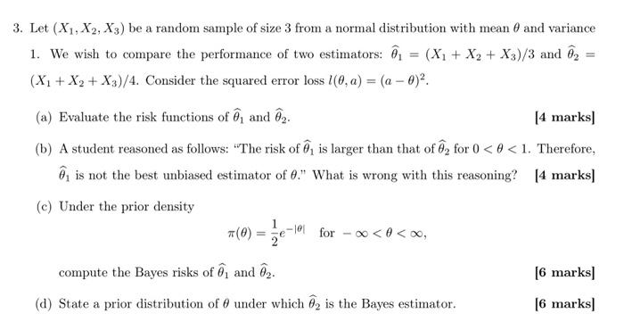 Solved Let (X1, X2, X3) be a random sample of size 3 from a | Chegg.com
