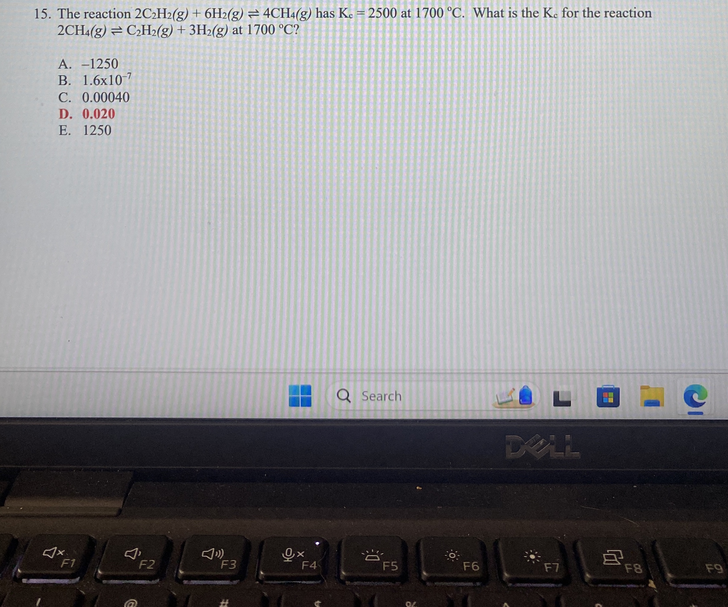 Solved The reaction 2C2H2(g)+6H2(g)⇌4CH4(g) ﻿has Kc=2500 ﻿at | Chegg.com