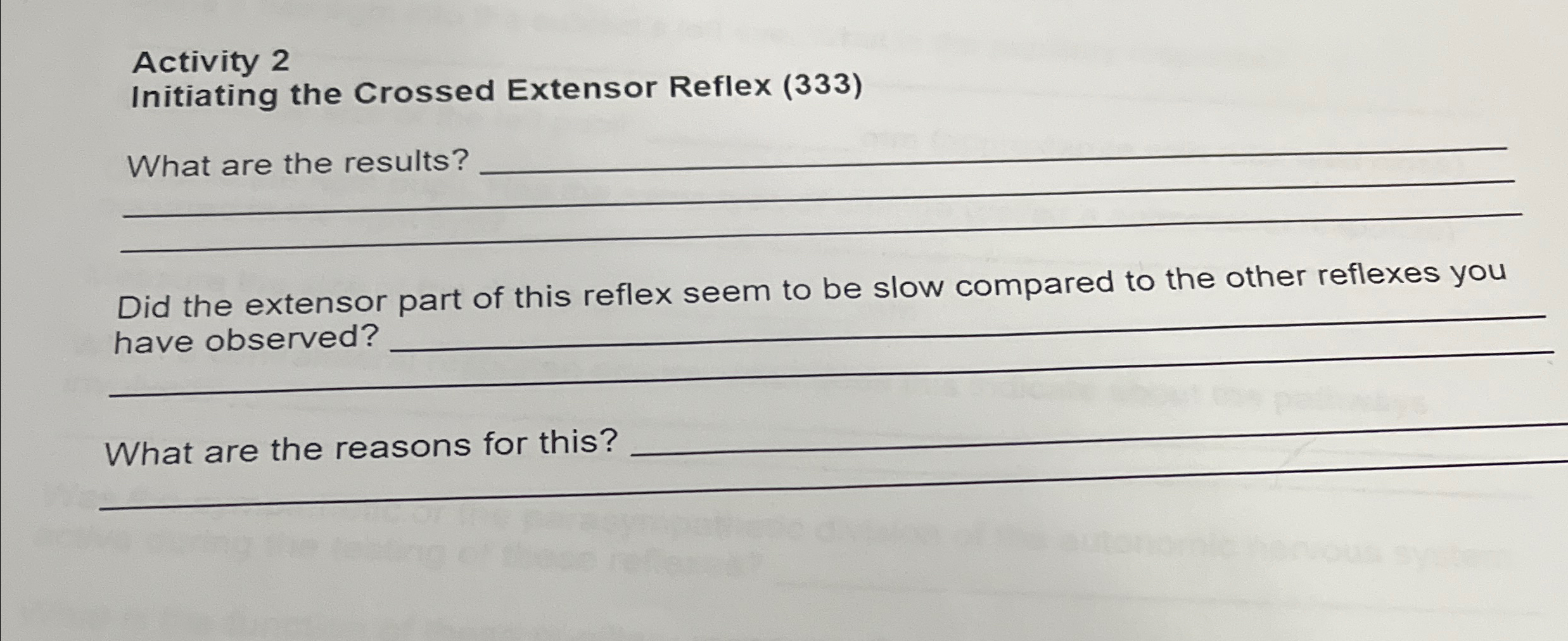 Solved Activity 2Initiating the Crossed Extensor Reflex | Chegg.com