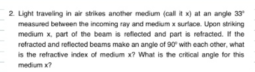Solved Light traveling in air strikes another medium (call | Chegg.com