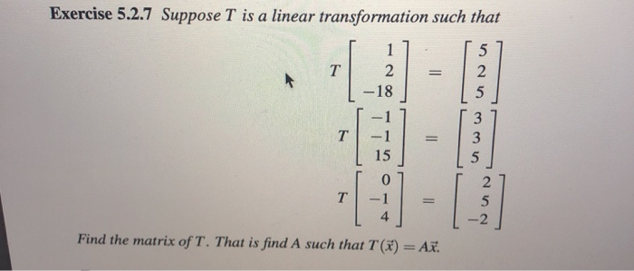 Solved Exercise 5.2.7 Suppose T is a linear transformation | Chegg.com