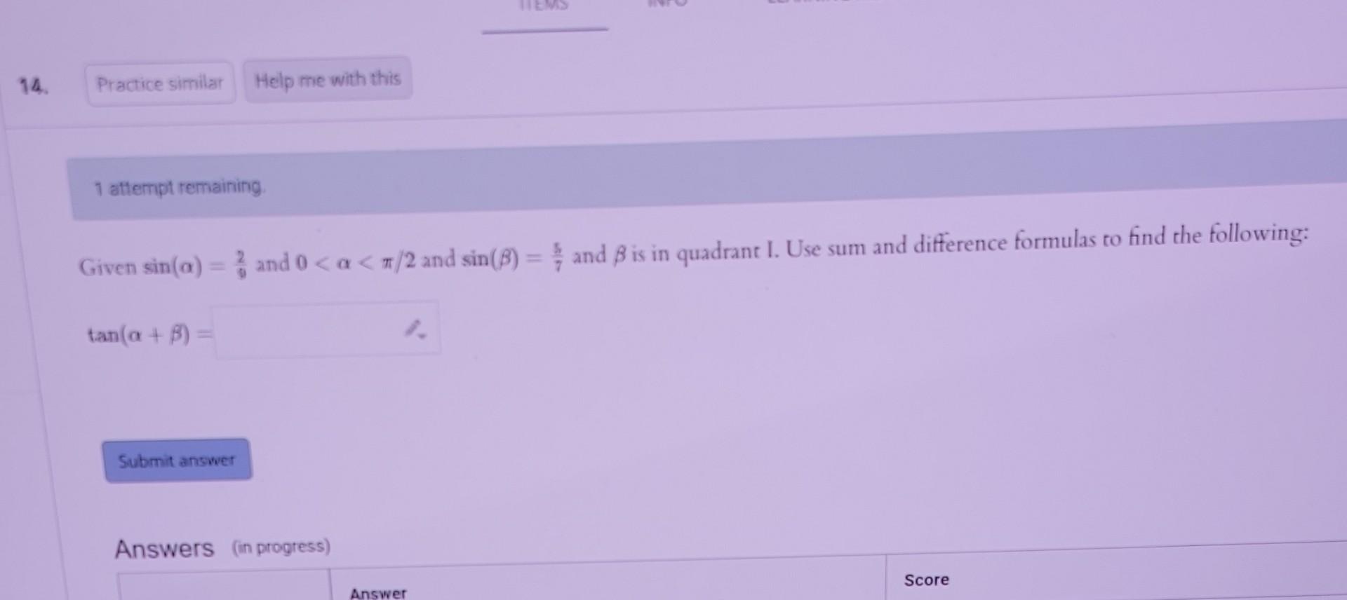 Solved 1 attempt remaining. Use an addition or subtraction | Chegg.com
