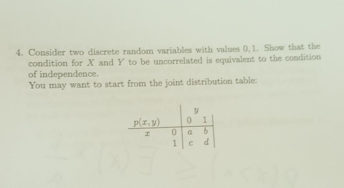 Solved 4. Consider two discrete random variables with values | Chegg.com