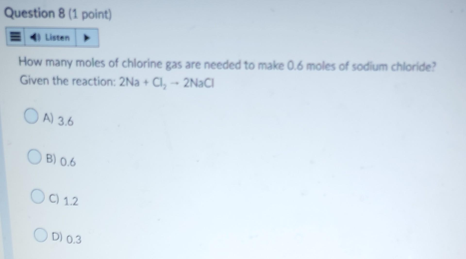 Solved How many moles of chlorine gas are needed to make 0.6 | Chegg.com