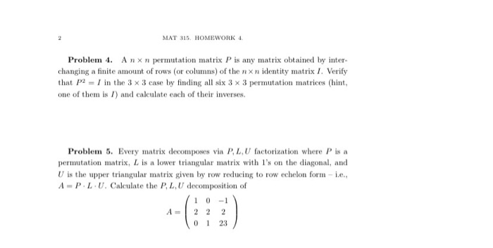 Solved MAT 315. HOMEWORK 4 Problem 4. Anxn permutation | Chegg.com