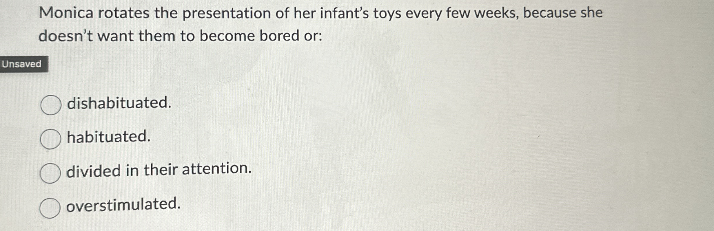 Solved Monica rotates the presentation of her infant's toys | Chegg.com