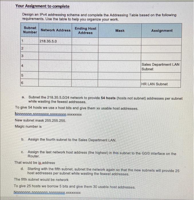 Solved Design an IPv4 addressing scheme and complete the | Chegg.com