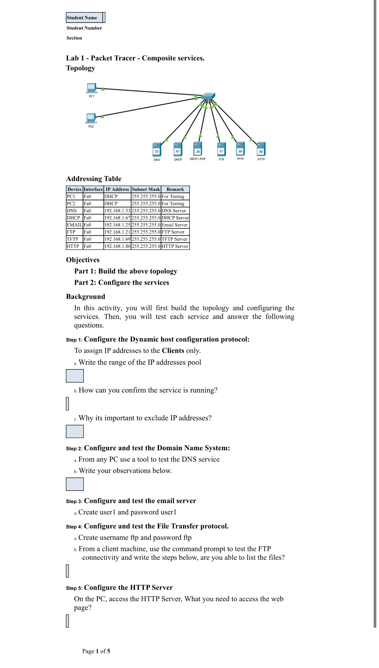 Solved Student NameStudent NumberSectionLab 1 - ﻿Packet | Chegg.com