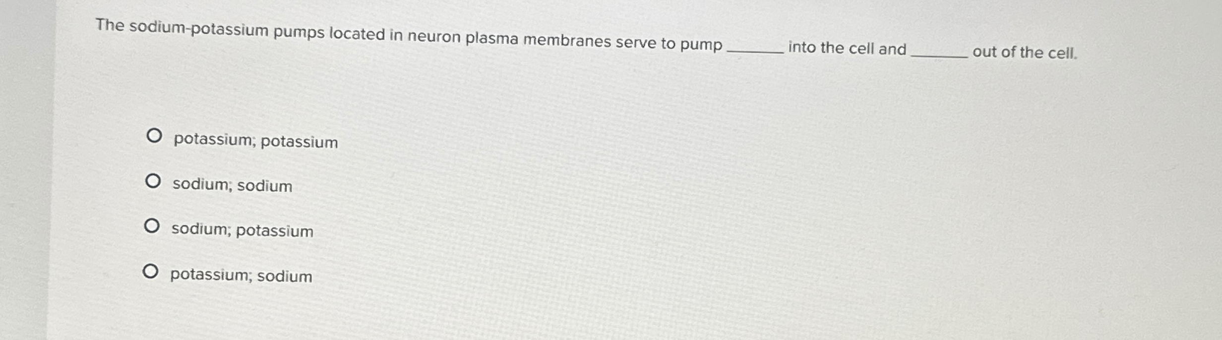 [Solved]: The sodium-potassium pumps located in neuron plasm