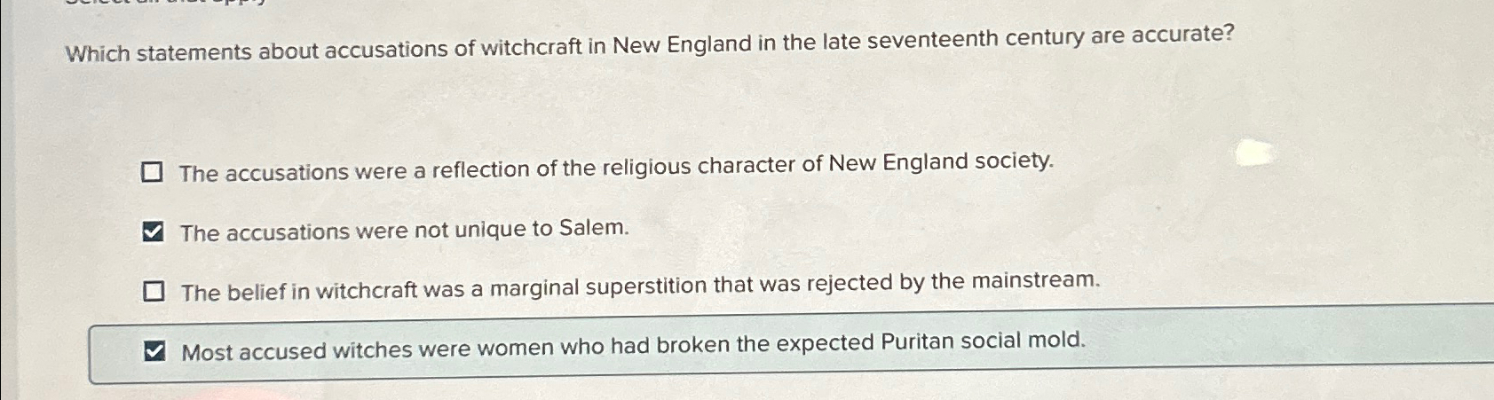 Solved Which statements about accusations of witchcraft in | Chegg.com