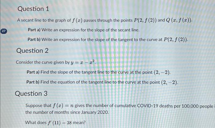 Solved A secant line to the graph of f(x) passes through the | Chegg.com