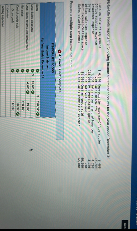 Solved RethFit-for-Life Foods reports the following income | Chegg.com