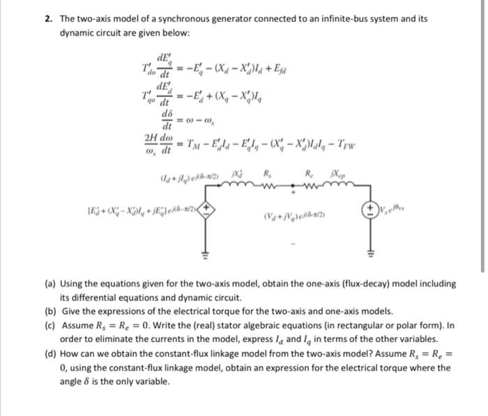 Solved 2 The Two Axis Model Of A Synchronous Generator