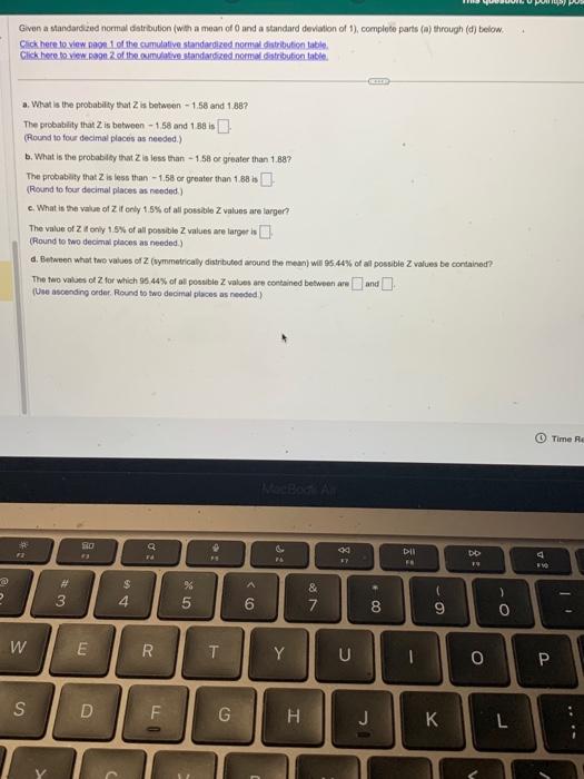 Solved Given a standardized normal datribution (whe a mean | Chegg.com