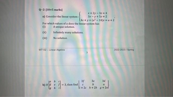Solved Q-2: [10+5 marks ] a) Consider the linear system: | Chegg.com