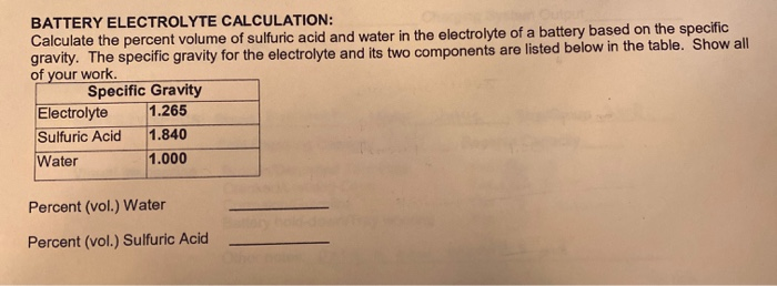 BATTERY ELECTROLYTE CALCULATION: Calculate the | Chegg.com
