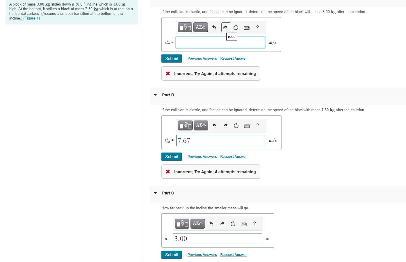 Solved A block of mass 3.00kg ﻿slides down a 30.0° ﻿incline | Chegg.com