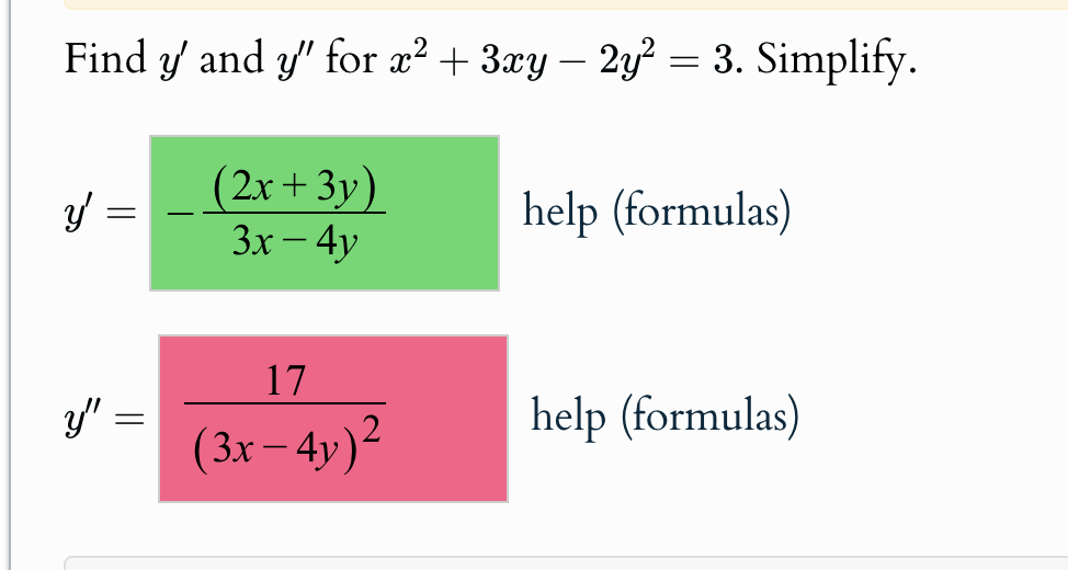 Solved Find y' ﻿and y'' ﻿for x2+3xy-2y2=3. | Chegg.com