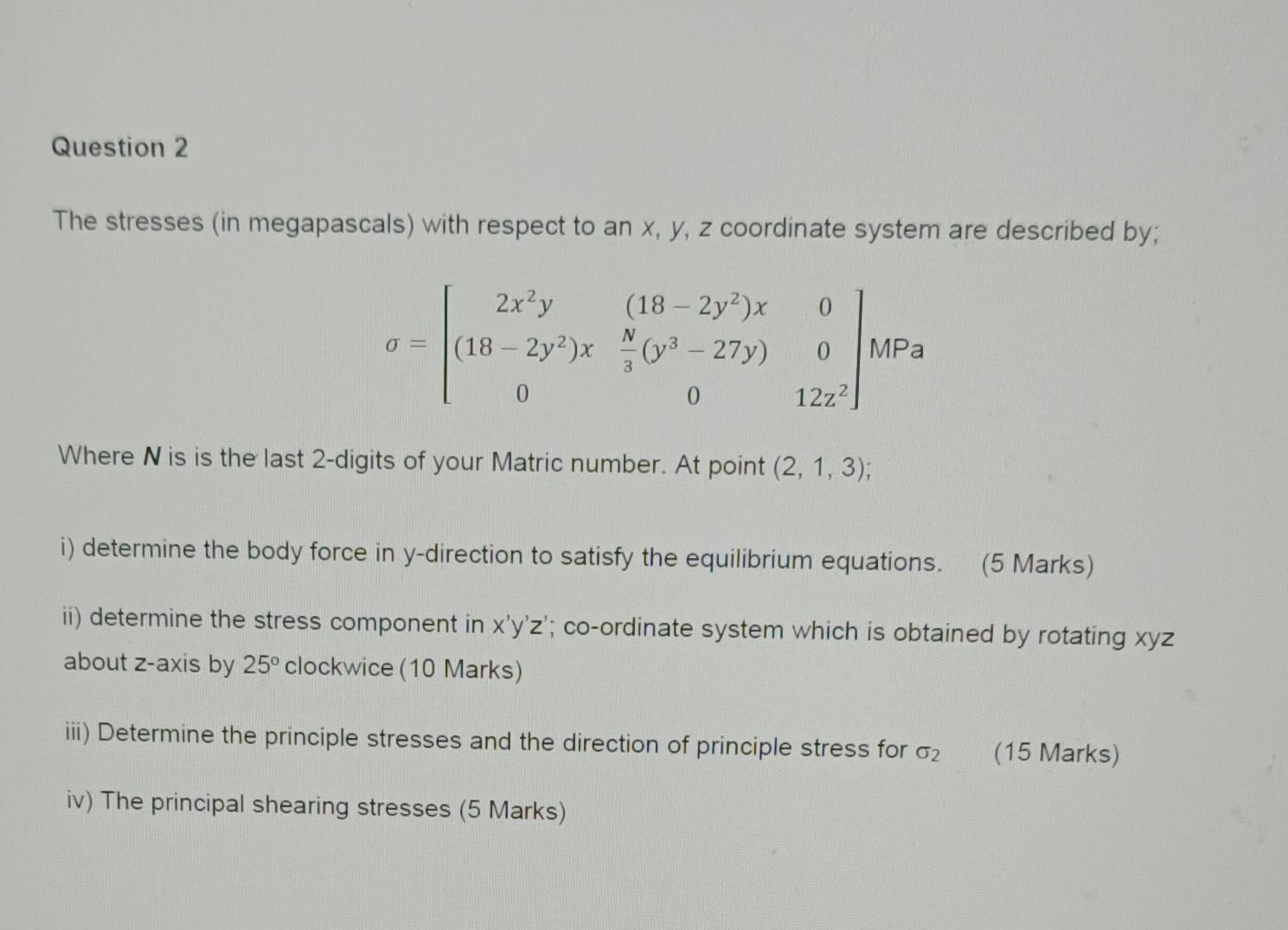 Solved The stresses (in megapascals) with respect to an | Chegg.com